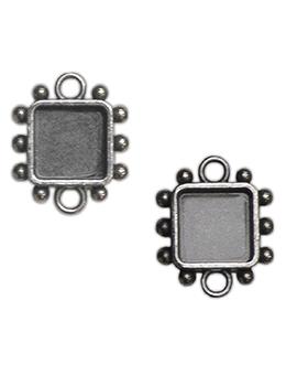 Hobnail Square Antique Silver Small Bezels, 2 pcs.